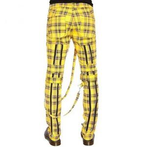 DARKROCK | Pants | Men Bondage Straps Punk Yellow Plaid Jeans Pant ...
